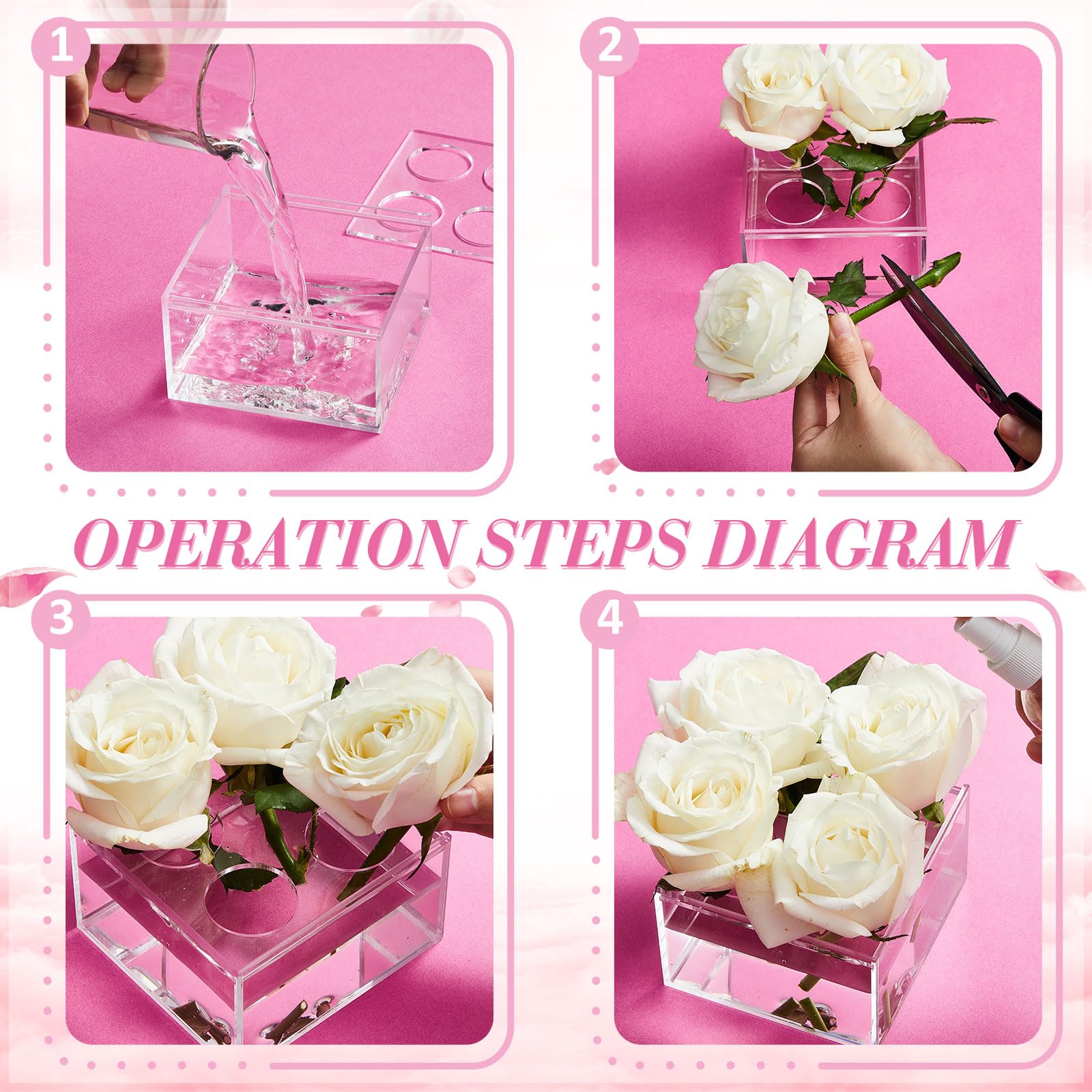 Mifoci 3 Pcs Clear Acrylic Flower Vase Floral Long Square Centerpiece for Dining Table Modern Decorative Acrylic Flower Box for Home Wedding Centerpiece Decor, 3 Different Heights