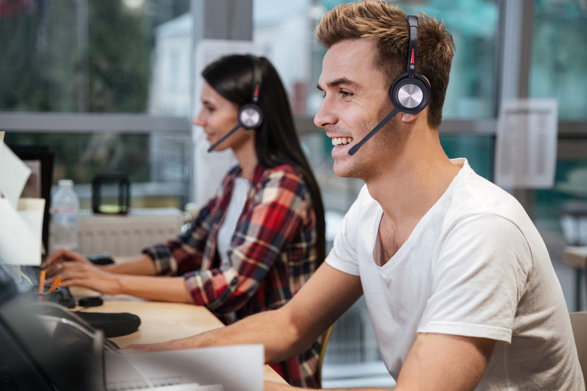 MAIRDI Wireless Headset with Noise Canceling Microphone for Office, Over The Head Truck Headset Wireless Headphone for Cell Phone