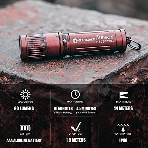 OLIGHT 90 Lumens i3E EOS PMMA TIR Lens AAA Flashlight Compact Keychain Flashlight EDC Flashlight for Night, Camping