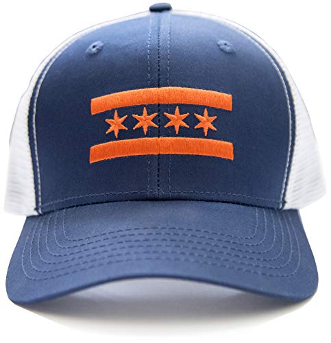International Tie Orange Chicago Flag Hat for Men and Women – Adjustable One Size Trucker Cap, Baseball, Snapback, Hat Mesh Back with an Embroidered Patch
