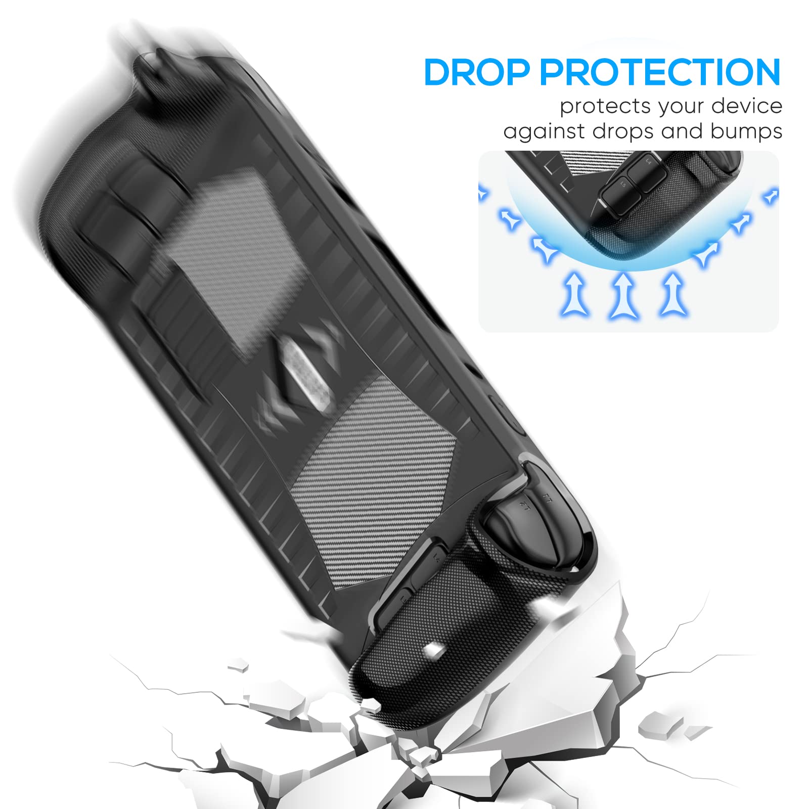 Protective Case for Steam Deck with Tempered Glass Screen Protector, Shockproof Non-Slip Anti-Collision Accessories Compatible with Steam Deck, Black