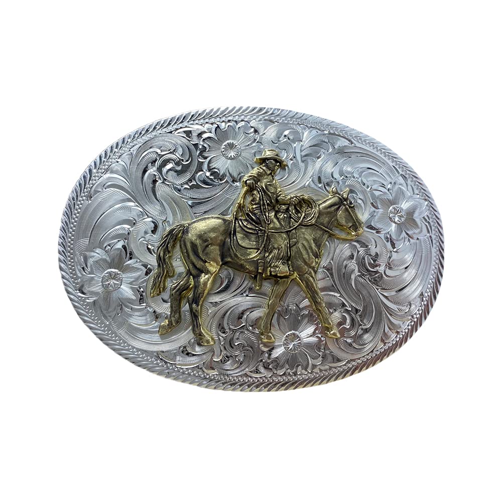 Montana Silversmiths Classic Oval Filigree Belt Buckle (RIDIN' FOR THE BRAND)