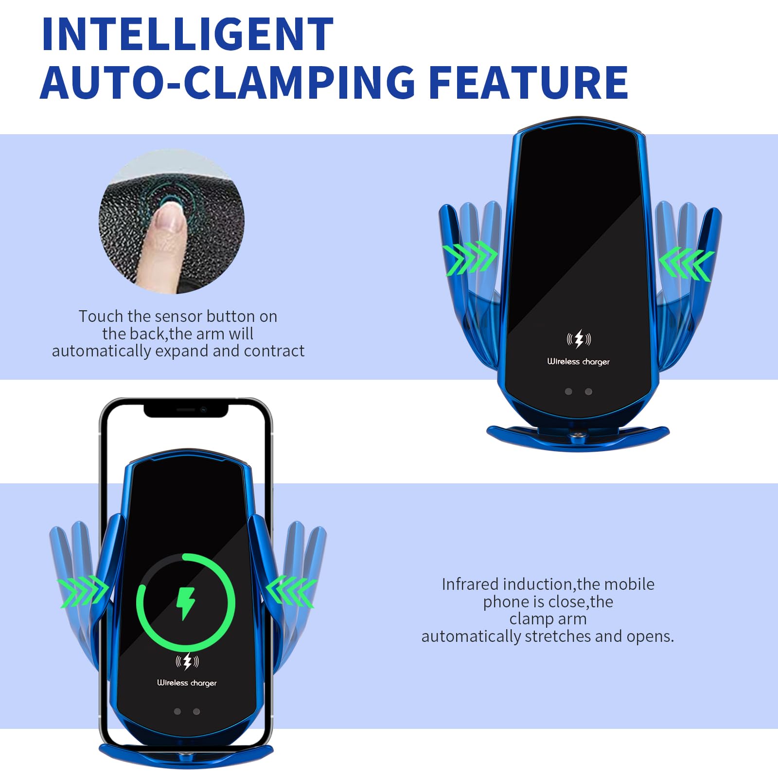 LFNOWN Wireless Car Charger Car Phone Holder Mount Wireless Charging 15W Fast Charging Auto Clamping Car Charger Phone Mount Phone Holder fit for All Android Smartphone(Silver)