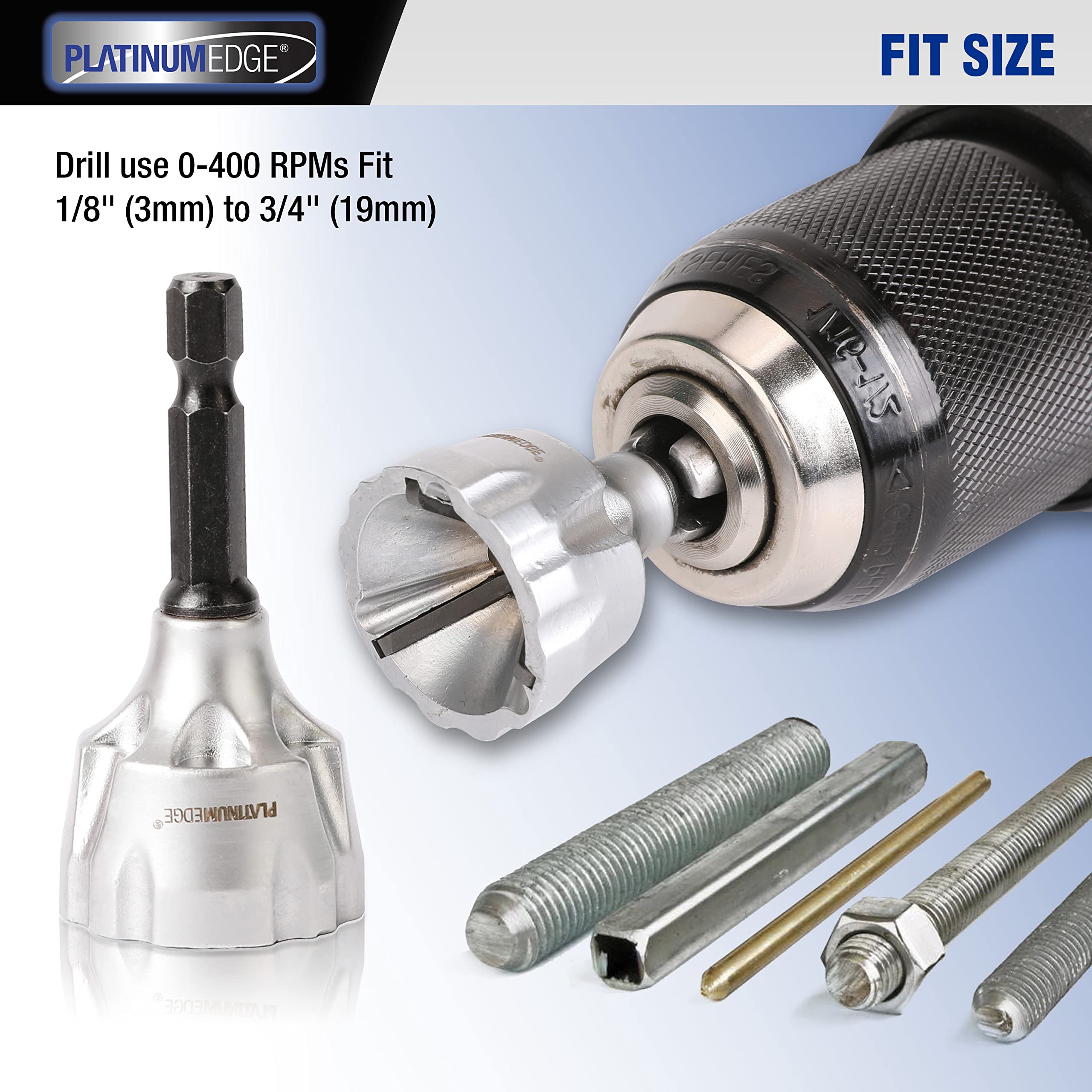PLATINUMEDGE Deburring External Chamfer Tool, YG8 Carbide Blade, Deburring Drill Bit, Remove Burr Tools, Quick Release 1/4inch Hex Shank, Repairing Damaged Bolts, Fits for 1/8β-3/4β (3mm-19mm)