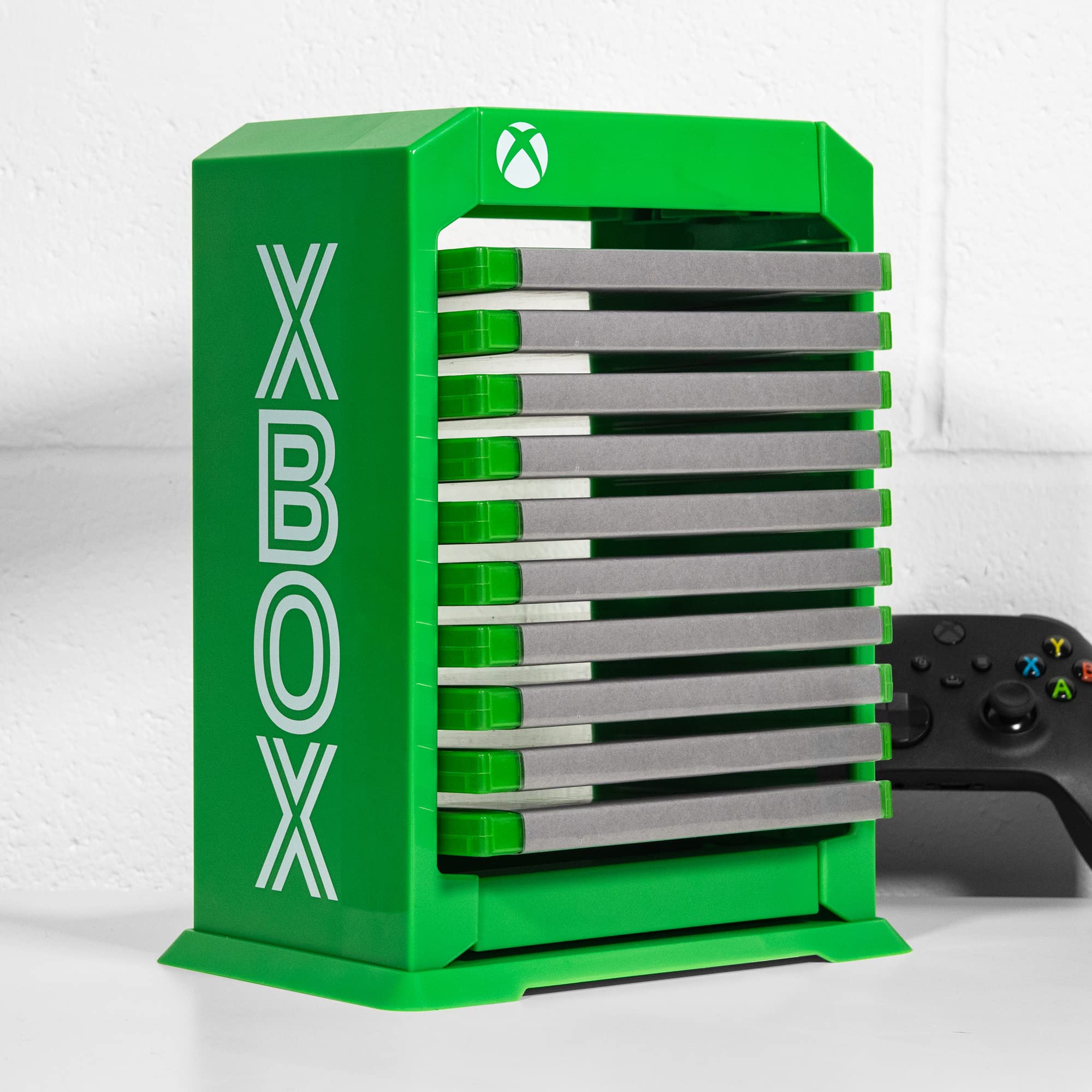 Numskull Official Xbox Premium Storage Tower, Game Stand for Xbox Series X S and Xbox One - Holder Stores 10 Games or Blu-Ray Cases, 2022 Edition
