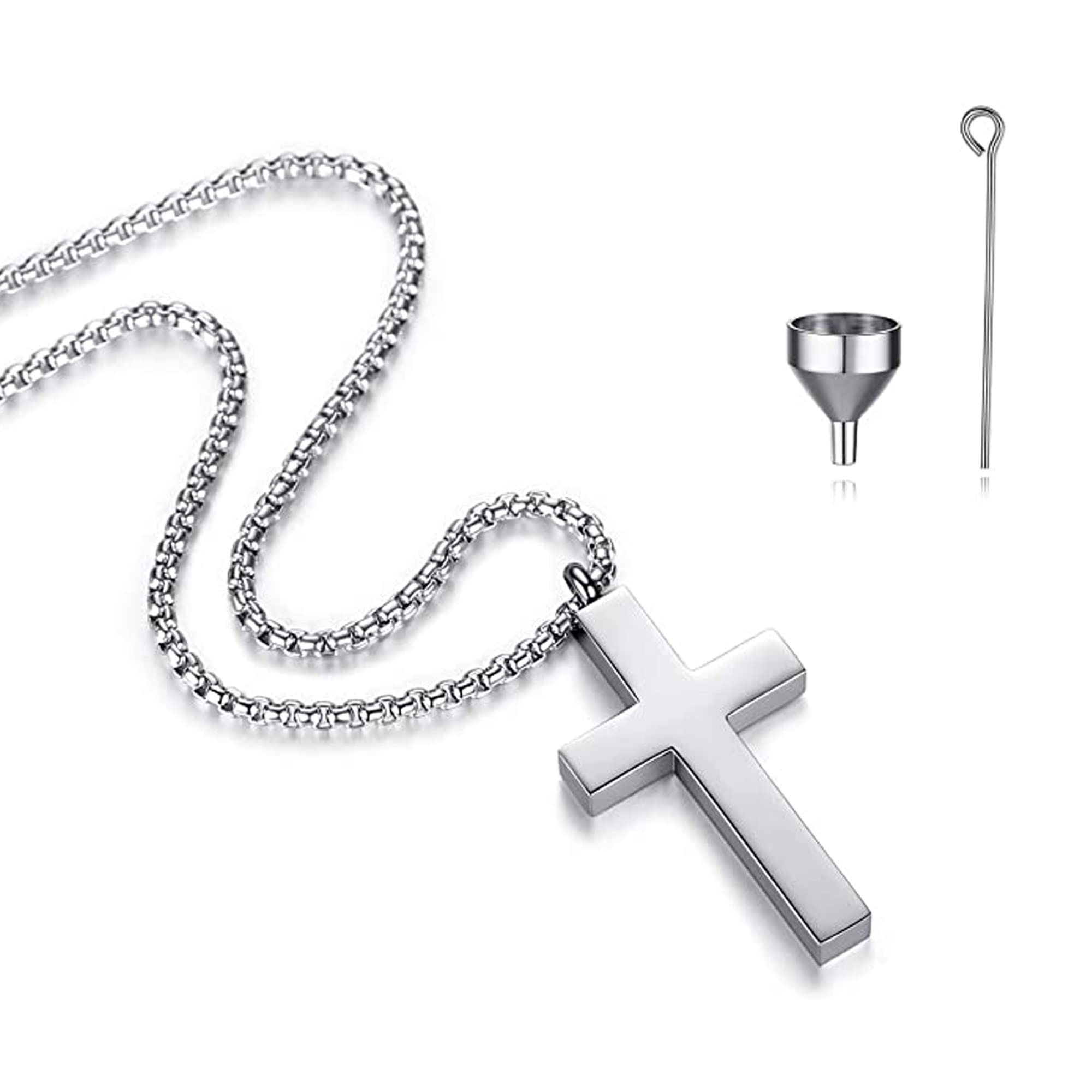 Personalized Custom Engraved CREMATION CROSS URN Necklace Ashes Jewelry Urns Waterproof Pendant Stainless Steel Memorial Ashes Keepsake-B&S