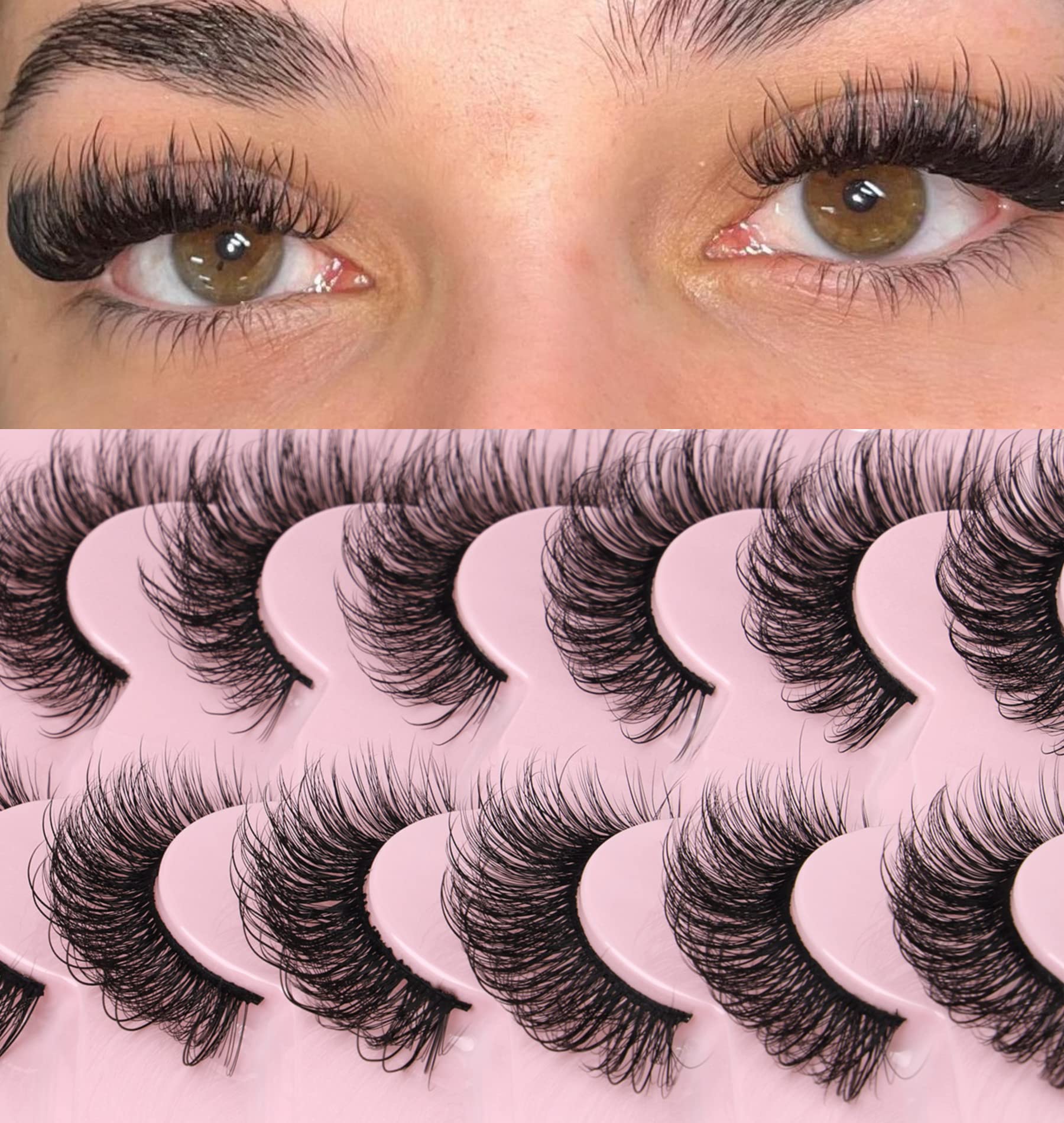 Russian Strip Lashes Fairy Fluffy Natural Look Wispy zanlufly Mink Lashes Cat Eye D Curl that Look Like Eyelash Extension Reusable False Eyelashes Pack