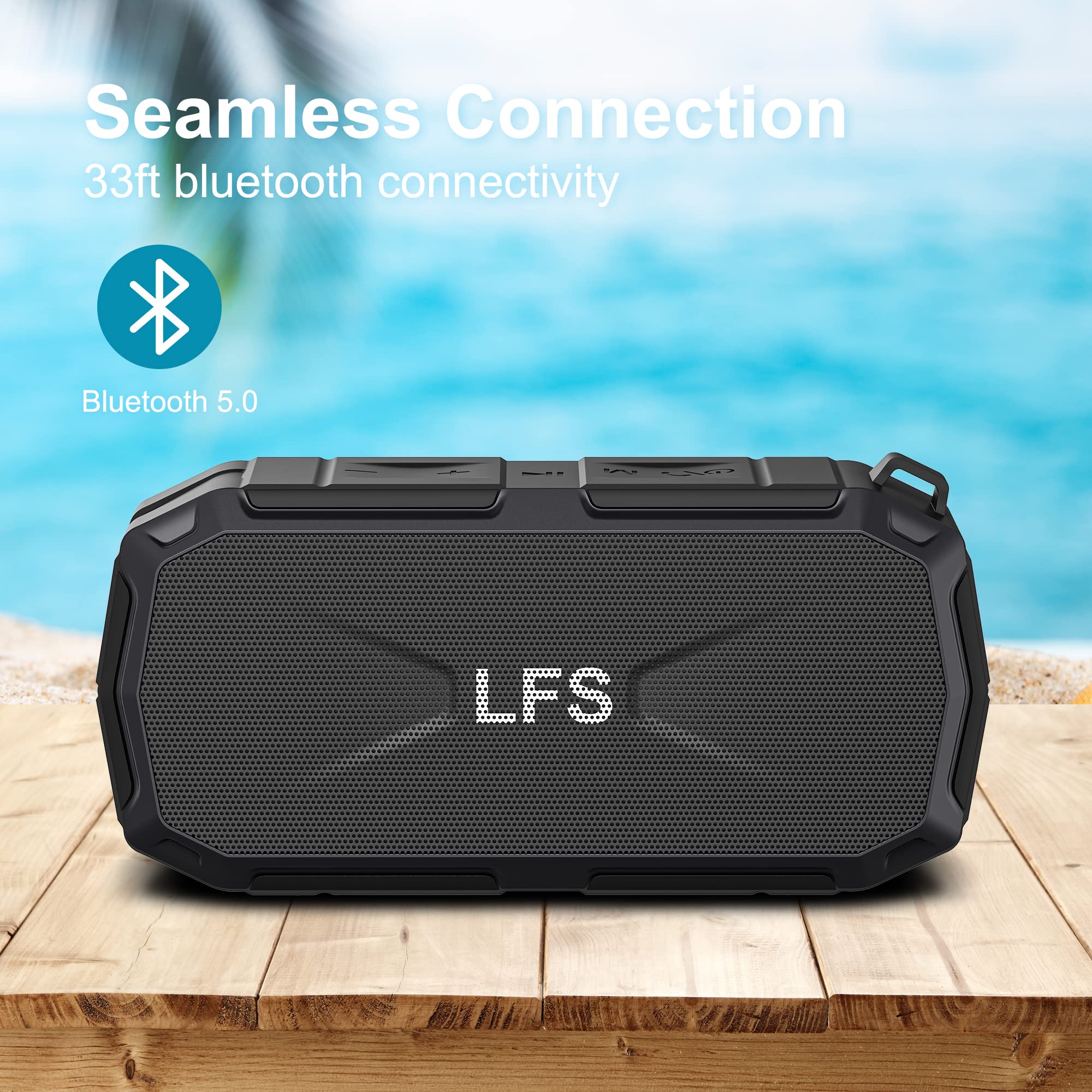 LFS IPX7 (10W) Waterproof Bluetooth Speaker, Wireless Portable Bluetooth Speaker with Hi-Quality Sound&Bass,16H Playtime,TWS, Handsfree Call,100ft Range for Home Shower Outdoors Pool Travel