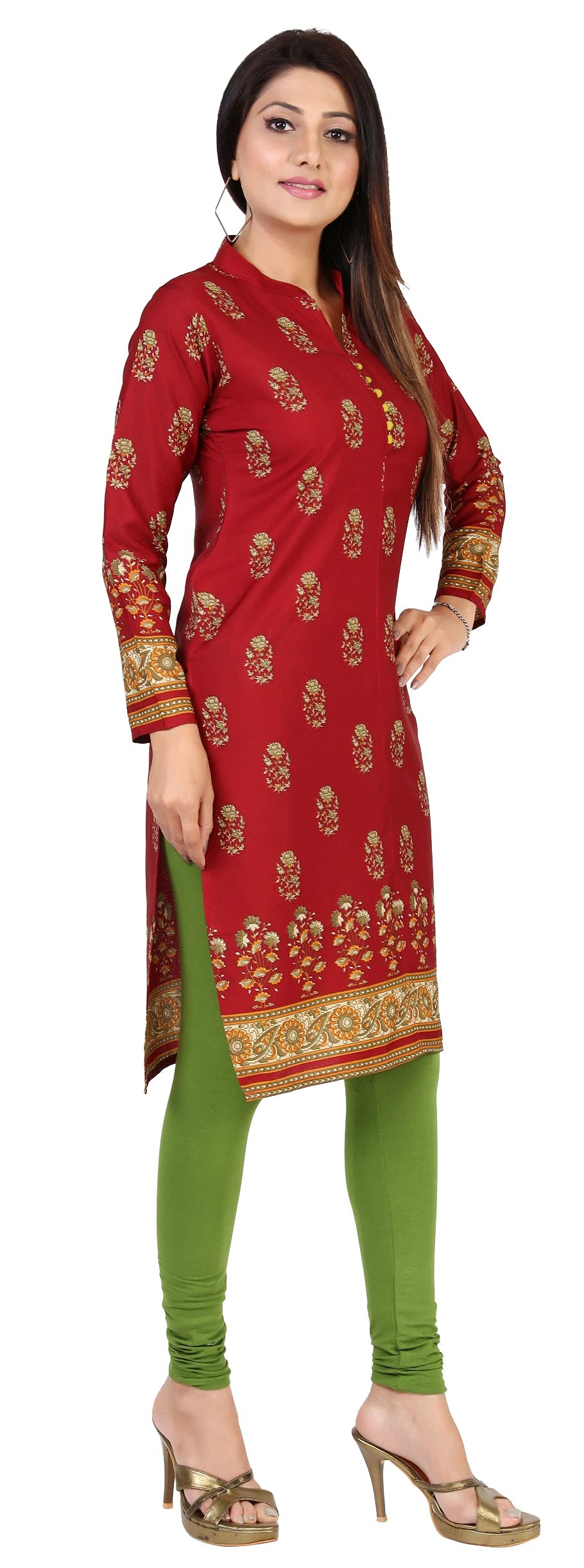 Indian Kurtas for Women Long Kurti Tunic Tops (Maroon, 4XL)