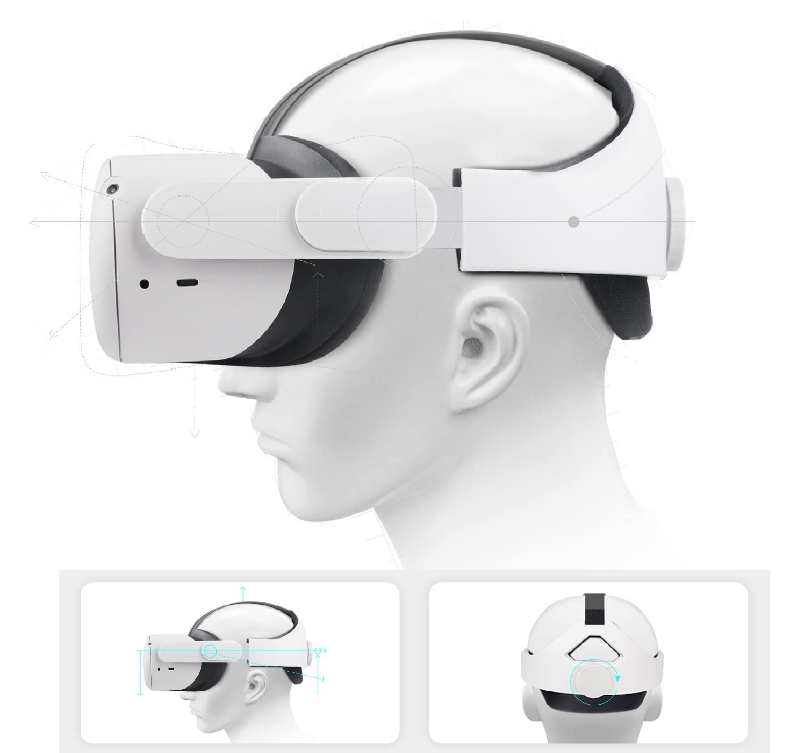 Numy Adjustable Halo Strap for Oculus Quest 2 VR,Increase Supporting Force and Improve Comfort-Virtual Reality Accessories(White)