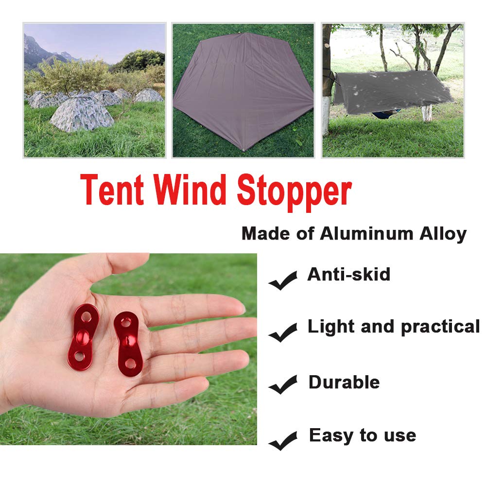 MAGARROW Guyline Cord Adjusters Tent Aluminium Alloy Rope Adjuster Hiking Adjusters (Red-2 Holes (20-PCS))