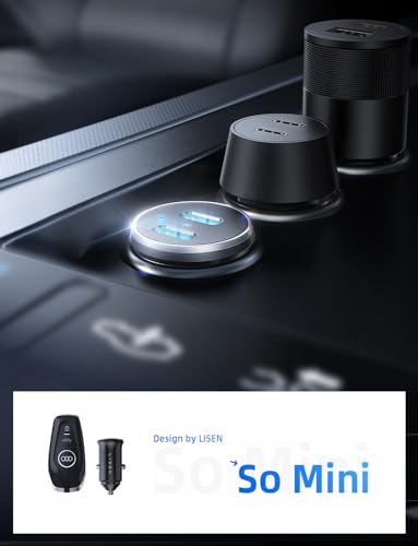 LISEN 90W USB C Car Charger Fast Charging, Dual USB C Port PD 45W Cigarette Lighter Adapter USB C Charger, Super Fast Car Charger USB C with Lightning Cable & USB C Cable for iPhone 15 Pro Max/Samsung