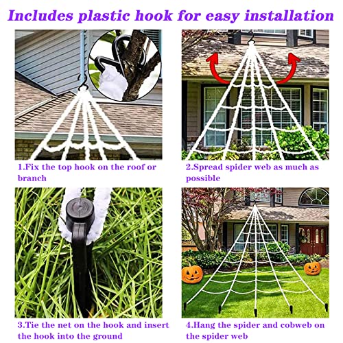 MACTING Halloween Spider Web Decorations Outdoor, 16.4FT Giant Spider Web Lights & 79" Large Spider & 40 Small Black Spiders & 40g Stretch Cobweb for Scary Outside House Yard Haunted Mansion Decor
