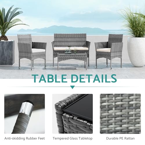 TINKLE WELL 4-Piece Brown Patio Furniture Set β Sectional Wicker Rattan Sofa with Thick Cushions and Table for Garden, Yard, or Porch