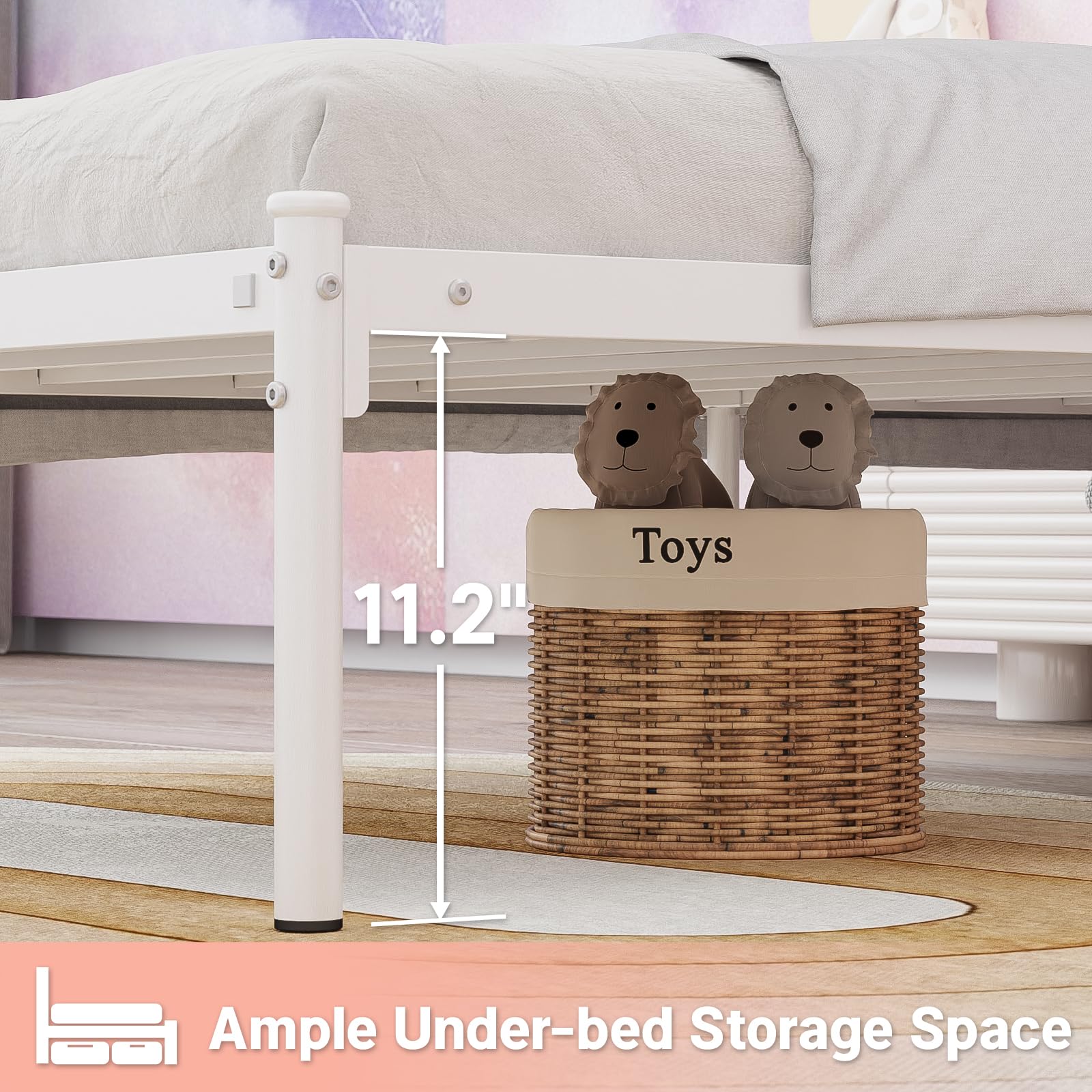 Weehom Twin Bed Frames with Headboard, Elegant Princess Bed for Girls Heavy Duty Metal Platform Bed Easy Assembly Under Bed Storage Space No Box Spring Needed Twin Size Bed for Kids Adults, White