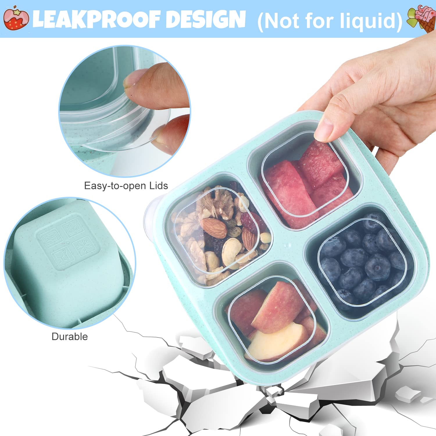 MaMix 4 Pack Snack Containers for Kids,4 Compartment Bento Snack Box,Snack Containers for Adults/Toddlers/, Reusable Lunch Containers Meal Prep Container for School Travel (wheat)