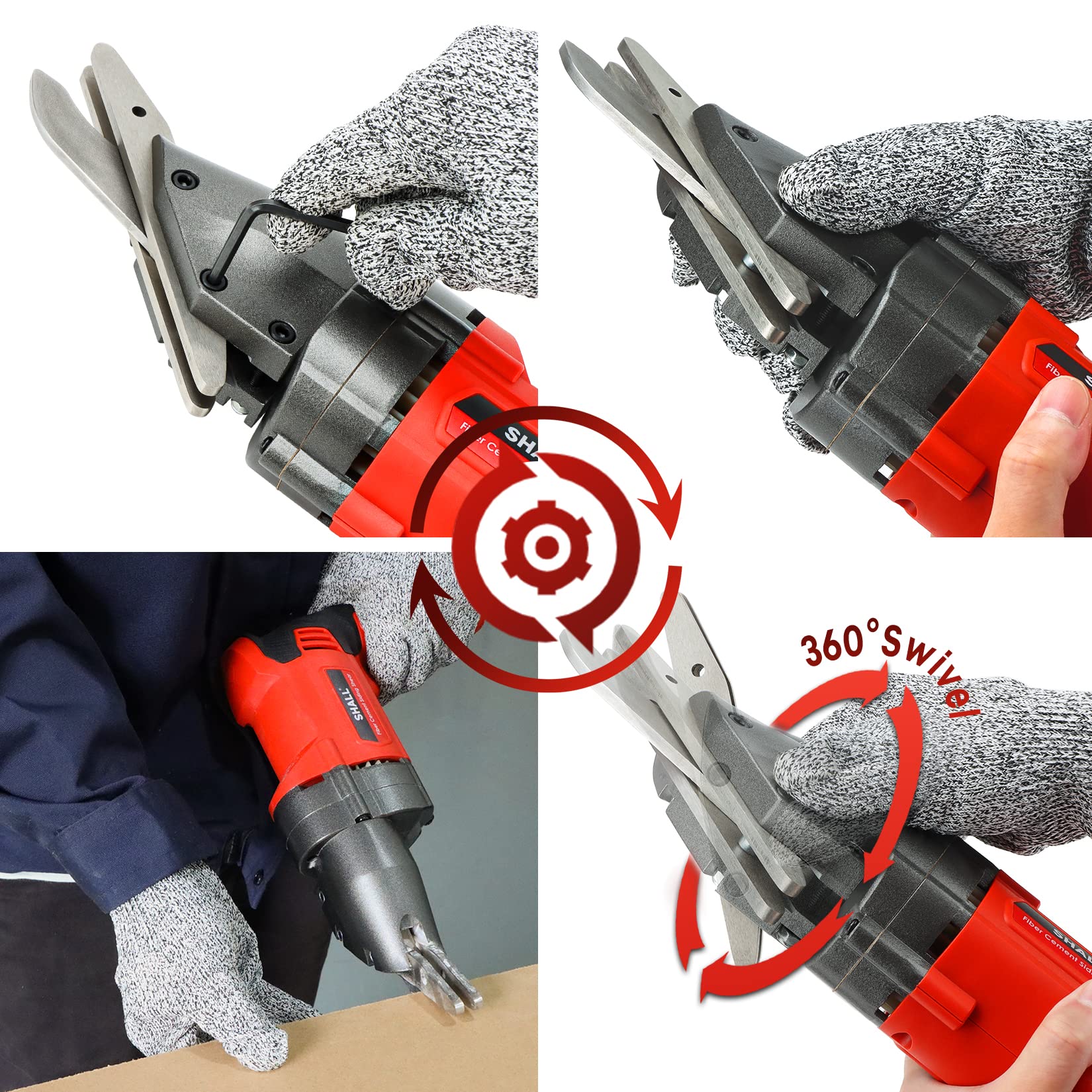 SHALL Electric Fiber Cement Siding Shear, 4.8-Amp Hardie Board Cutter with 360 Degree Swivel Head, Variable Speed & Continuous Cutting, for Cutting Cement Board, Tile Board, Backer board, 2700 SPM