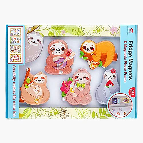 MORCART Sloth Magnets for Fridge, 4"x 6" Magnetic Photo Frame Set Refrigerator Kitchen School Cabinets Classroom Whiteboard Office Cubicle Board Decorative Magnets Gifts for Adults