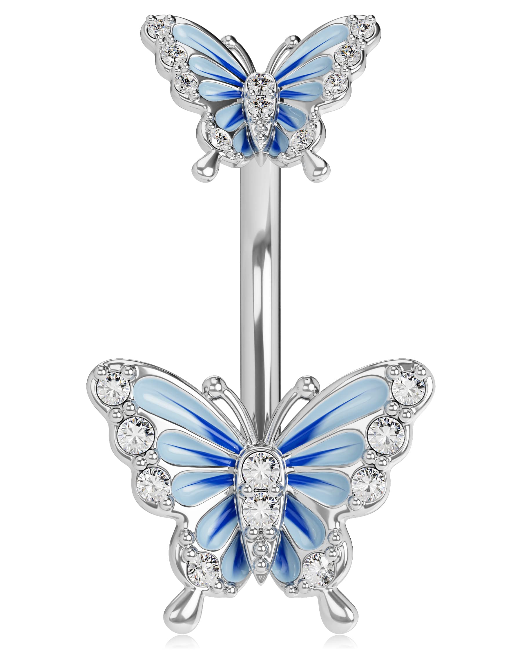 OUFER Butterfly Belly Button Rings, 14G 316L Surgical Steel Navel Piercing Jewelry, Navel Ring Barbell for Women