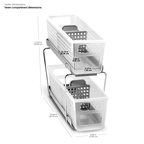Madesmart 2-Tier Plastic Mini Multipurpose Organizer with Divided Slide-Out Storage Bins, Compact Under Sink and Cabinet Organizer Rack, Frost, Pack of 6