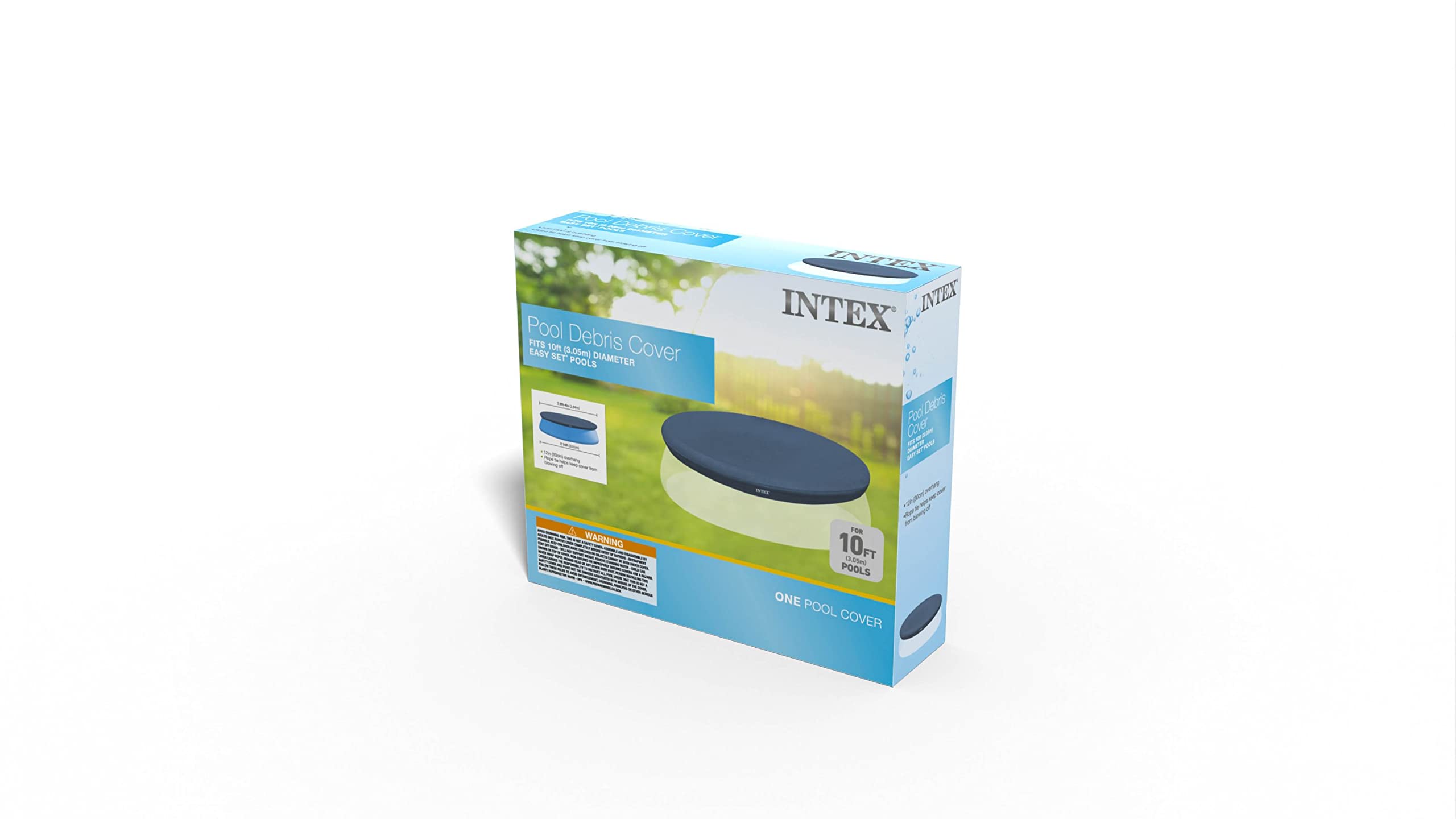 INTEX 28021E Pool Cover: for 10ft Round Easy Set Pools โ Includes Rope Tie โ Drain Holes โ 12in Overhang โ Snug Fit