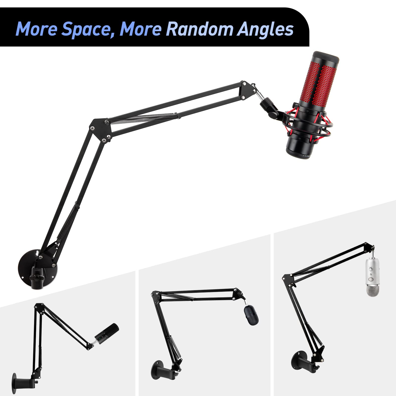 Microphone Wall Mount Boom Arm - Microphone Wall Mount for Mic holder,Horizontal Mounting Wall,Space Saving Desktop Metal Mic Stand Clamp by SUNMON