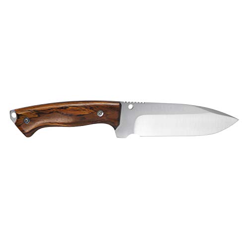 iFIELD Hunting Knife Workout EL29104, 5.9 inch MOVA Satin Blade, Brown Leather Sheath with Flint and Sharpening Stone, Camping Tool for Fishing, Hunting, Sport Activity