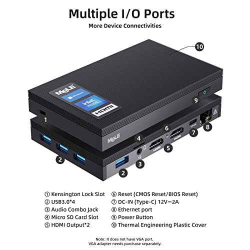 MeLE Quieter2D Fanless Mini PC Windows 11 Home Celeron N4000 4GB RAM 128GB Support Windows 10 11 Linux Ubuntu Dual 4K HDMI Display Portable Small Desktop Computer for IoT Business Home Office