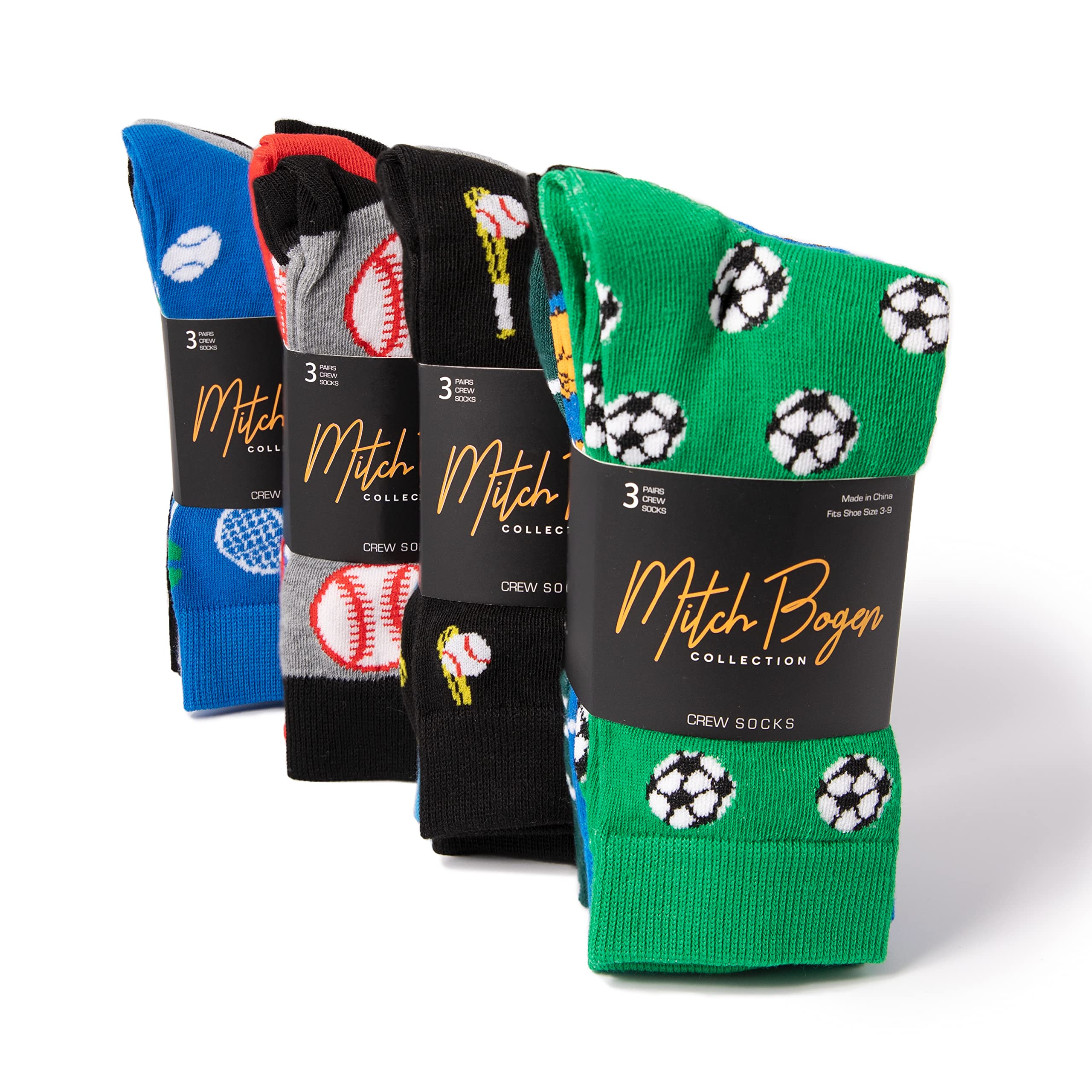 Mitch Bogen Boy's Novelty Crew Dress Fun Design Socks 12 Pairs Assorted Sports Shape Pattern (Boys 1, Medium)
