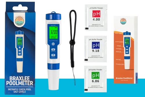 Pool Salt Tester & PH Digital Meter, Braxlee Saltwater Pool and Hot Tub All in one Smart Digital Solution