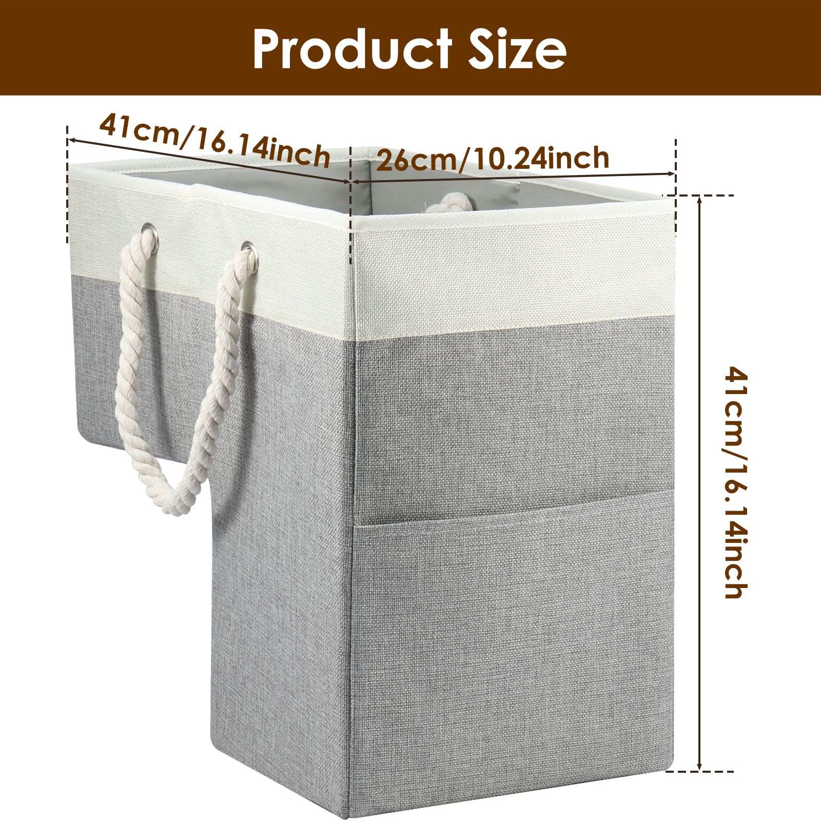 UKQRRTC Foldable Staircase Basket with Cotton Rope Handle and Side Pocket L-Shape Stair Step Organizer Linen Staircase Storage Organizer