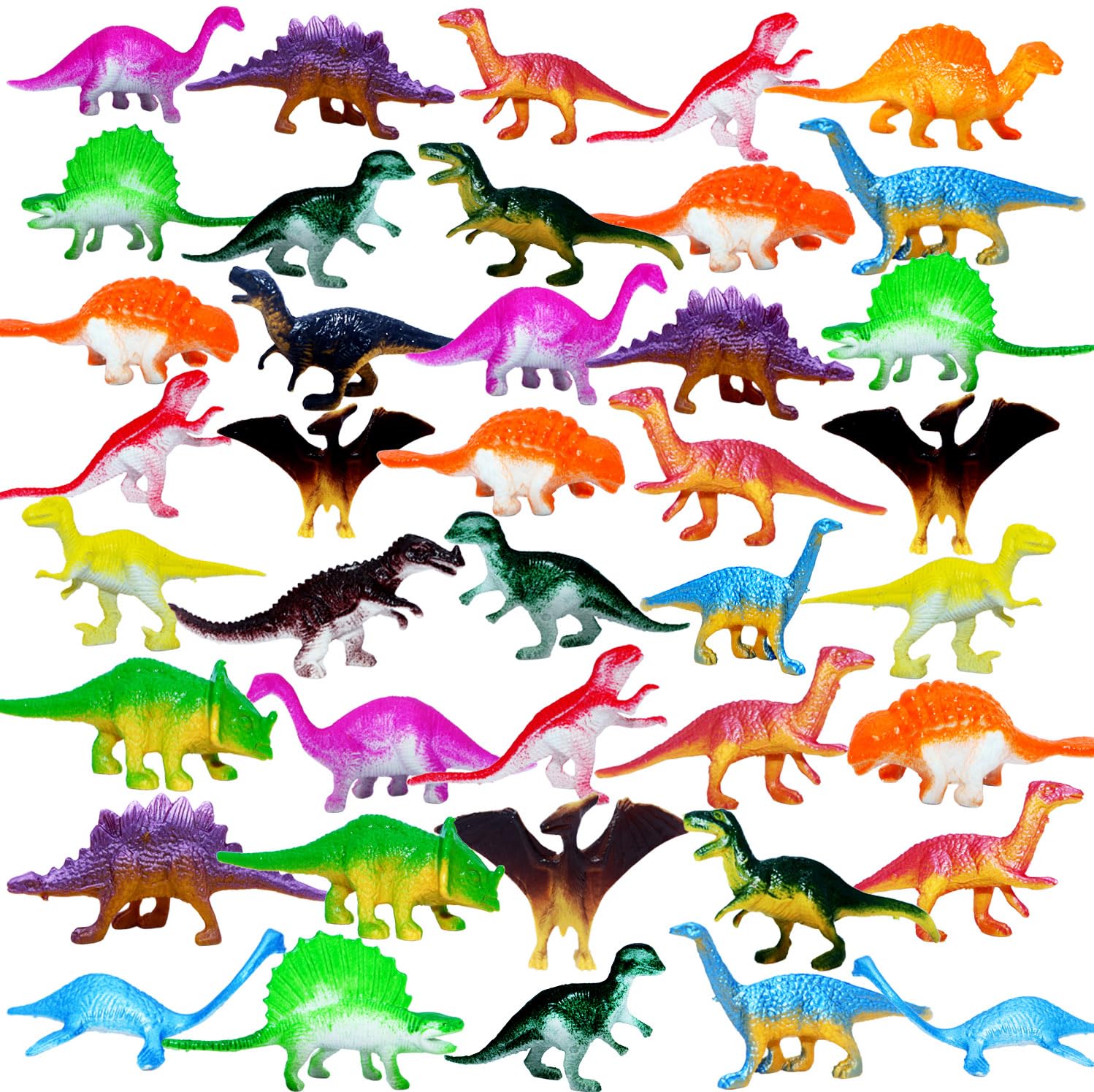 MOLIDA 64Pcs Mini Dinosaur Figures, Assorted Vinyl Plastic Dinosaur Toys for Birthday Party Supplies