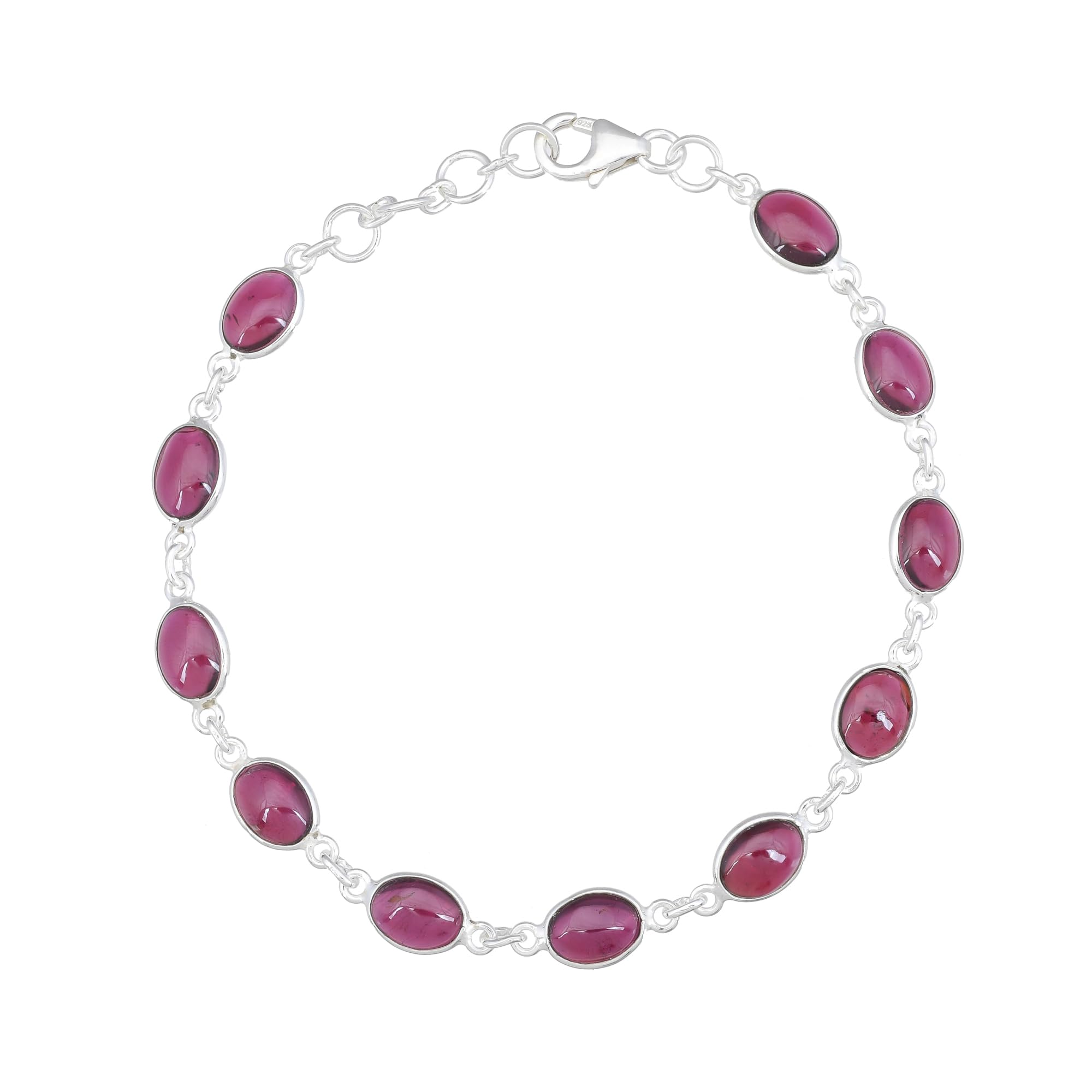 Natural Garnet Gemstone 925 Sterling Silver Bezel Bracelet For Women's