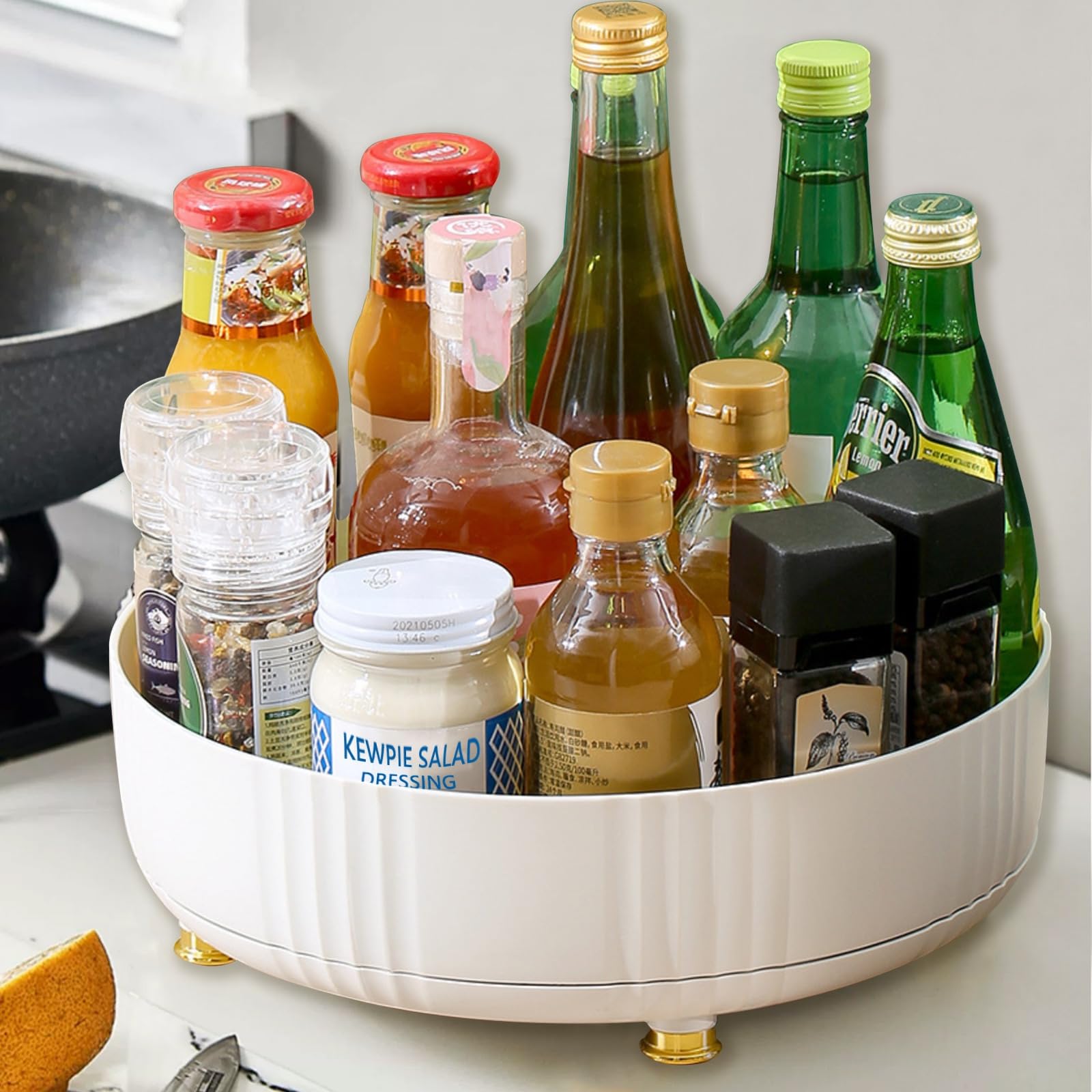 Lazy Susan Organizer for Cabinet, 360 Degree Rotating Lazy Susan Turntable, Upgraded Stable Plastic Container Tray, Seasoning Organizer, Big Spice Organizer Rack for Kitchen, Pantry