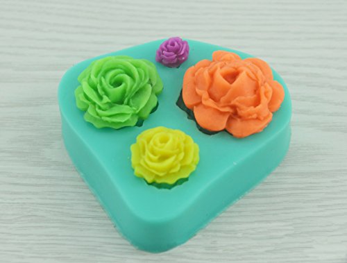 Pard 4 Size Roses Flower Silicone Cake Mold Chocolate Sugarcraft Decorating Fondant Tool, Blue
