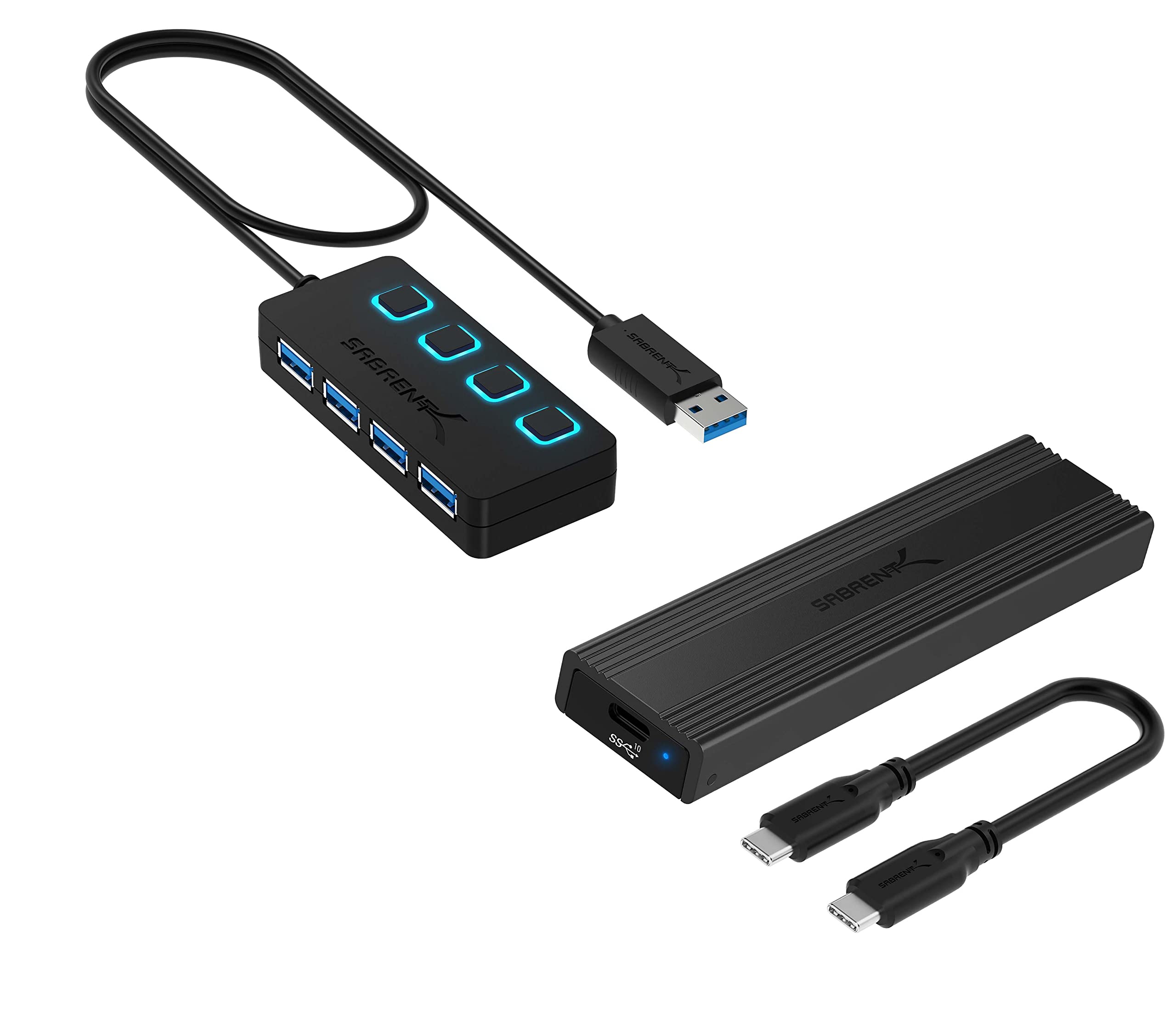 SABRENT USB Type-C M.2 NVMe/SATA Enclosure + USB 3.0 Hub