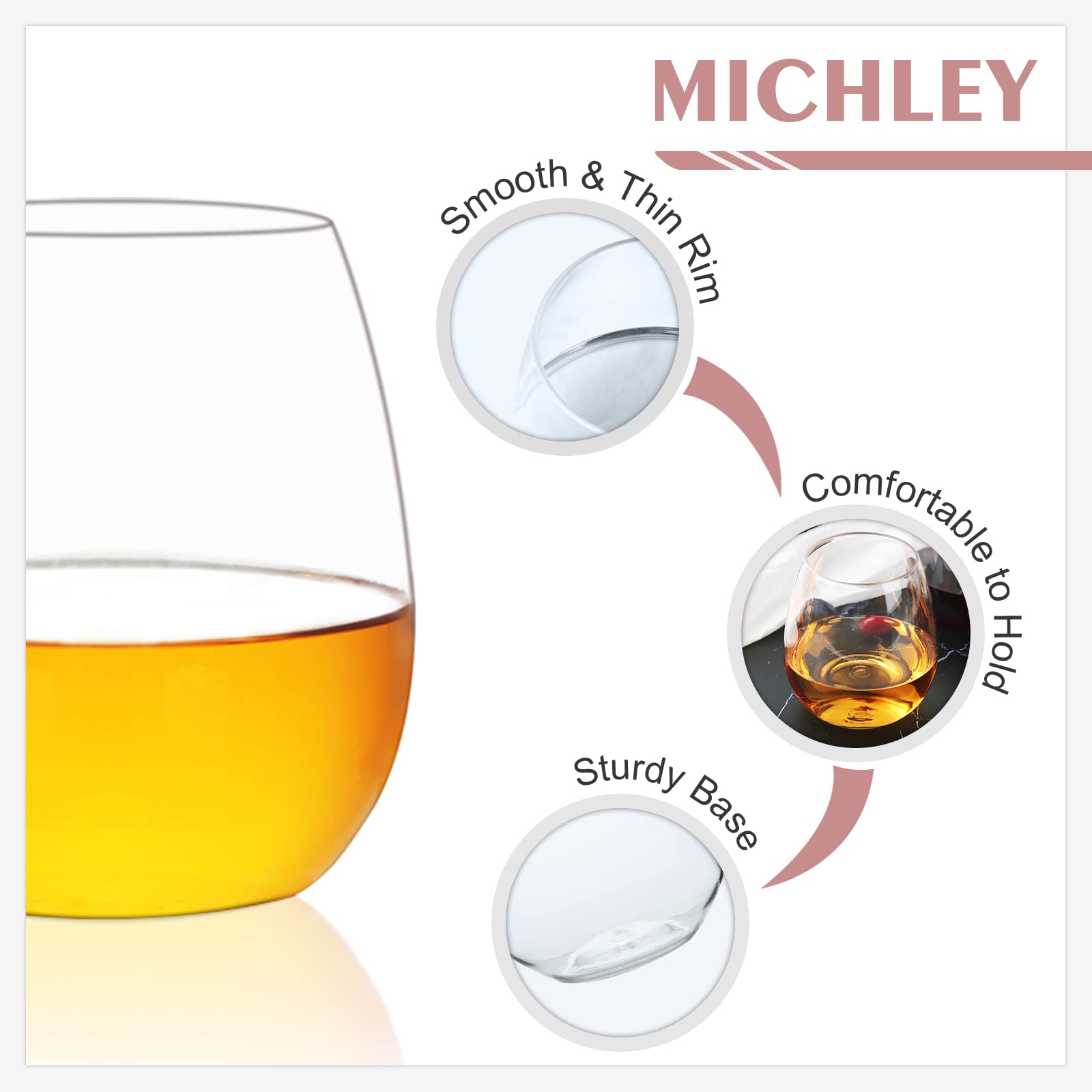 MICHLEY 18oz Red White Stemless Wine Glasses Tritan Plastic-Shatterproof Drinking Tumbler, Dishwasher Safe Drinkware for Parties Camping, Set of 4