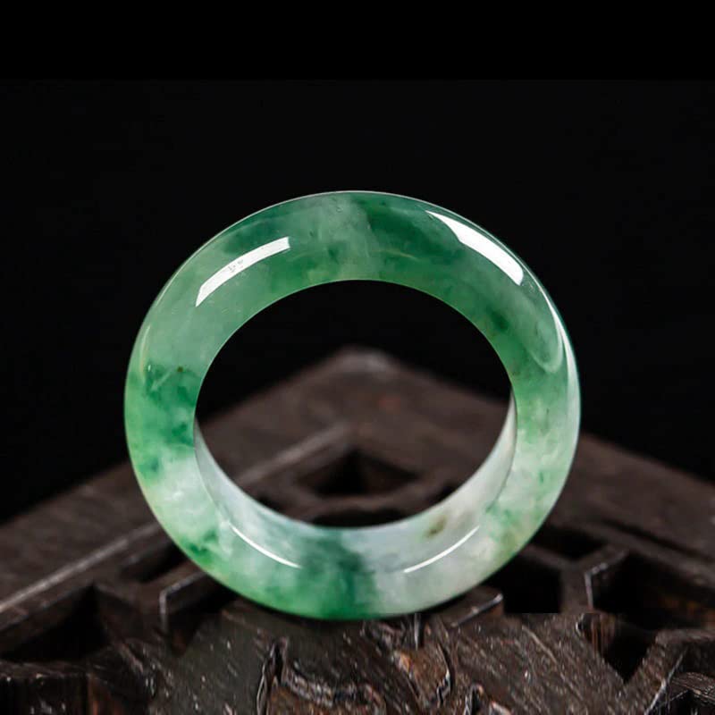 Natural Green Flowery Jade Gemstone Crystal Ring, Amulet, Suitable for Men and Women, Positive Energy, Gift (Ring size: 13)