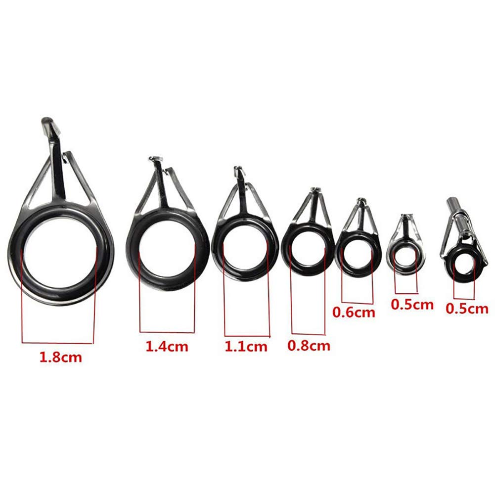 kaaka 7Pcs Mixed Size High Steel Sea Fishing Rod Pole Guide Tip Top Eye Line Ring Durable Fishing Rod Effective Accessories