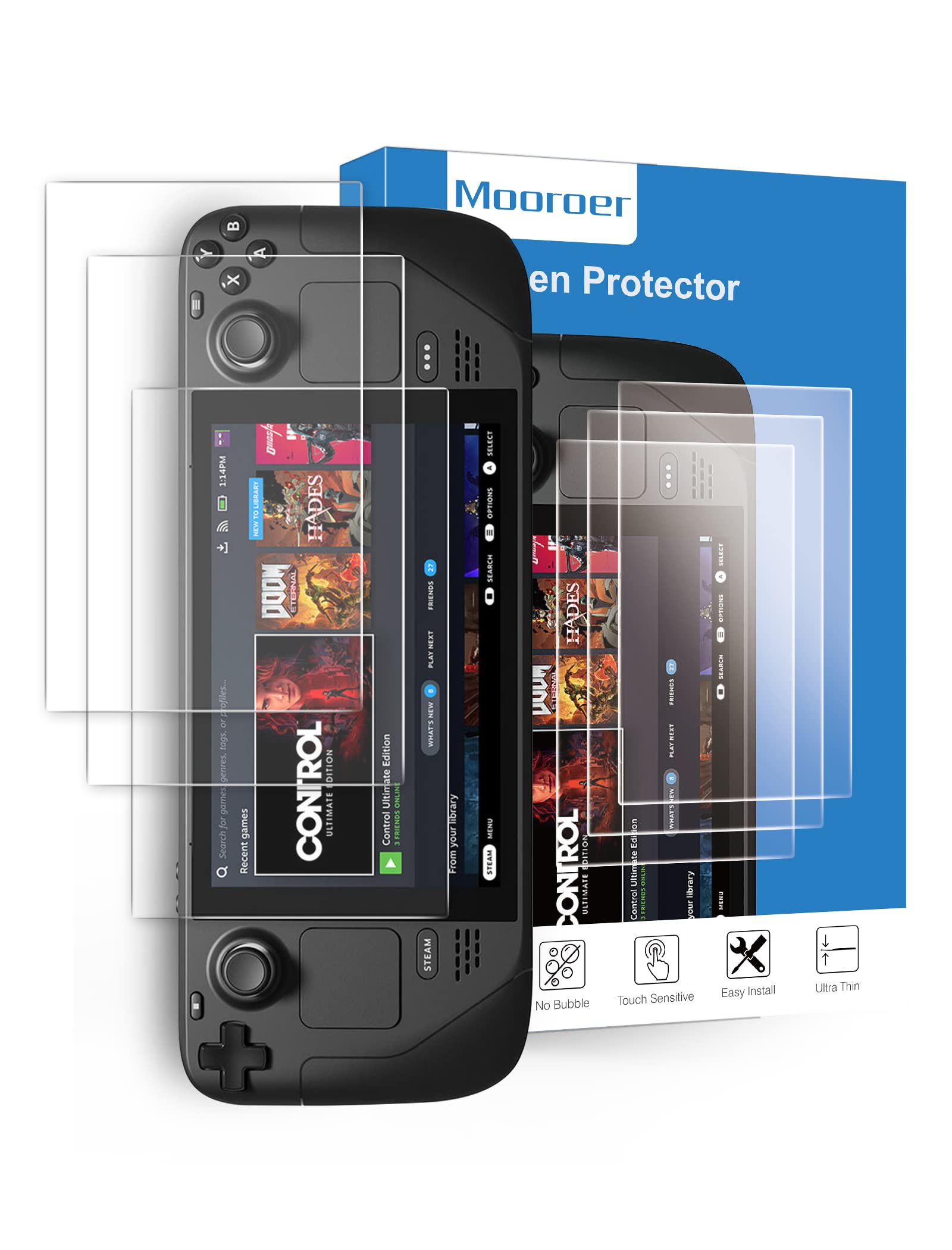 Mooroer Steam Deck Screen Protector [3-Pack], 9H Tempered Glass Screen Protector for Steam Deck 2022 (7inch), HD Clear Anti-Scratch Screen Protector 0.25mm, Full Coverage Bubble-Free