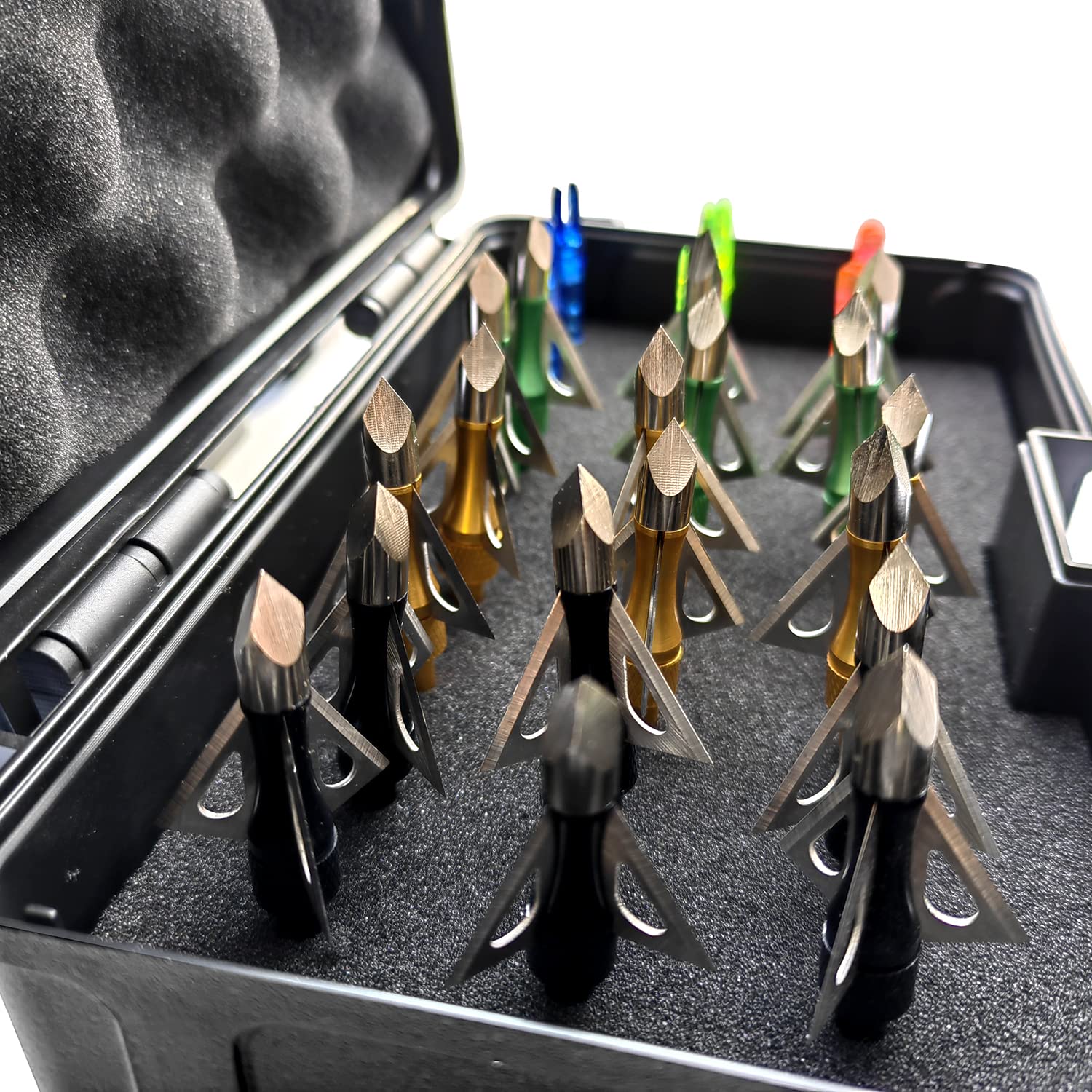 PG1ARCHERY Archery Hunting Broadheads 100 Grain 3 Blade for Crossbow Recurve Bow and Compound Bow Gifts Package Pack of 18 (Black Green Golden)