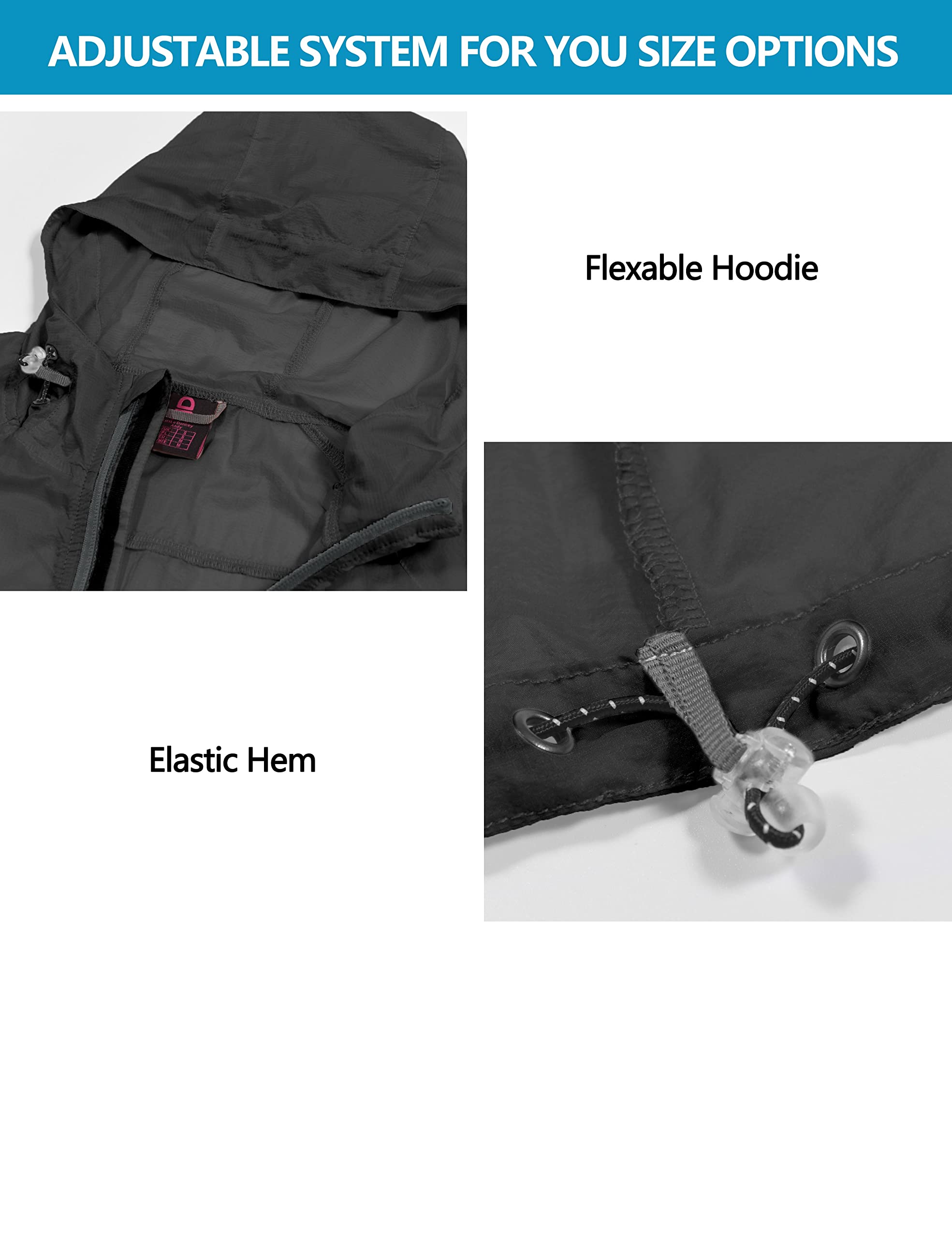 Little Donkey Andy Women's Full Zip Sun Protection Hoodie Jacket Long Sleeve Shirt Running Hiking Golf Water Repellent UPF50 Black Small