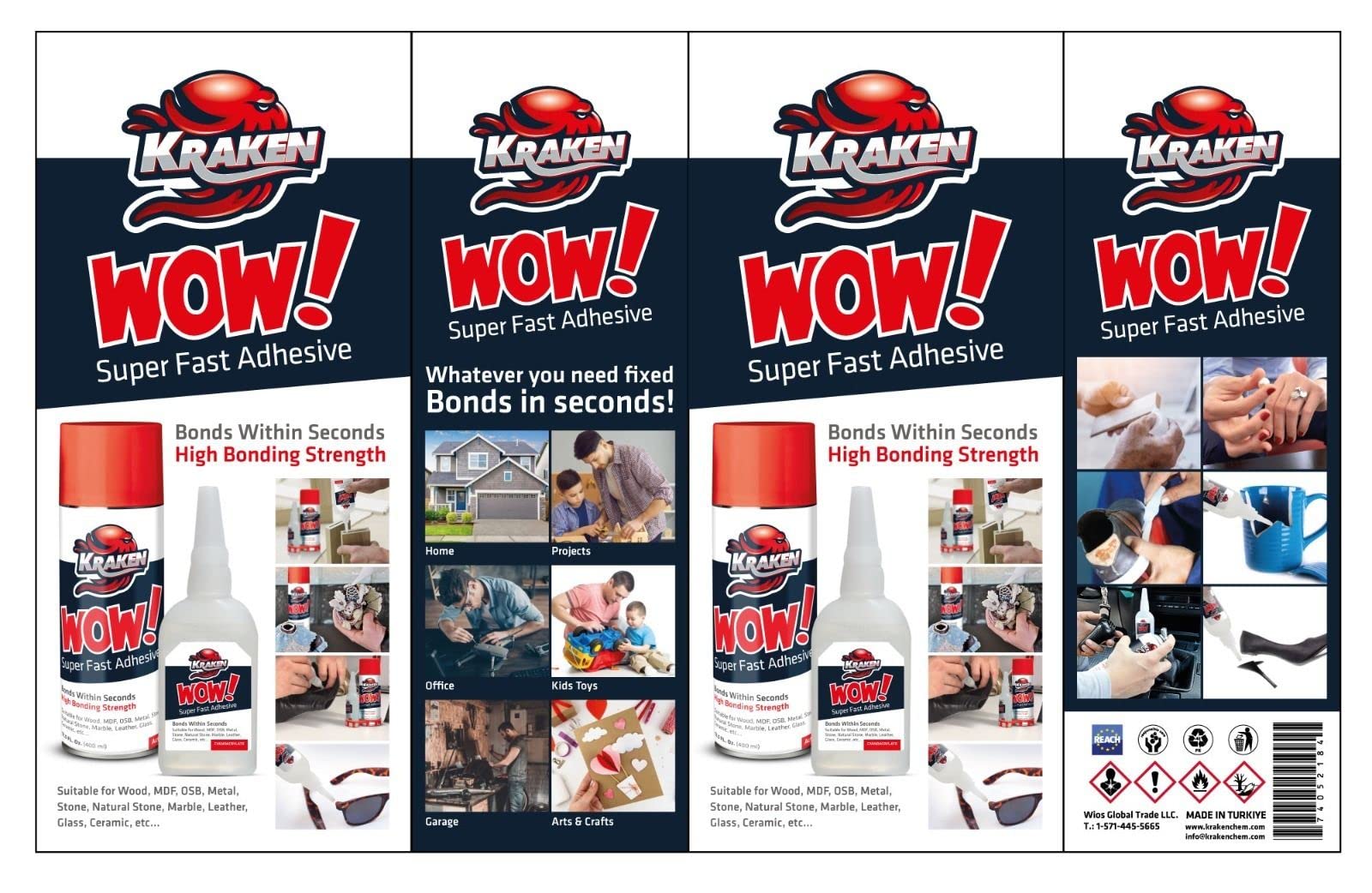 Kraken Bond Wow! CA Glue (2 x 1.75 oz.) with Spray Adhesive Activator (2 x 6.75 fl oz.) - Cyanoacrylate Glue, CA Glue with Activator, CA Glue for Woodworking, Crazy Glue, Craft Glue | 2 Pack