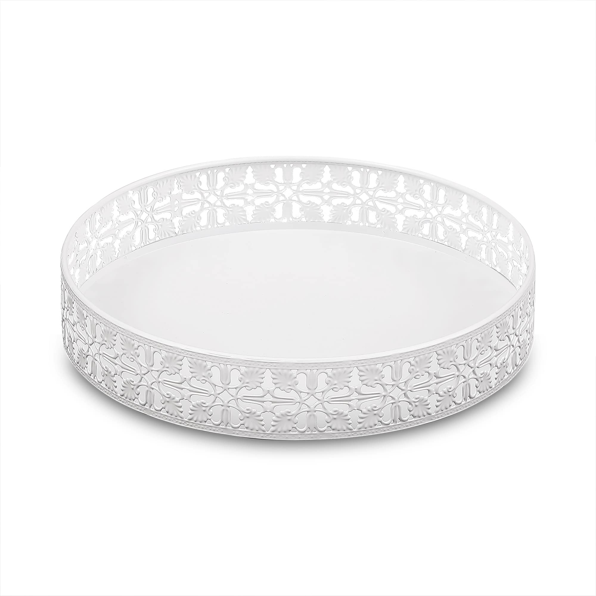 MIHIRO Metal Lazy Susan Organizer 360° Rotating Storage Tray Spice Rack, Cosmetics and Perfume Organizer Large Capacity for Dresser Countertop Kitchen Cabinet Bathroom (1 Piece, White)