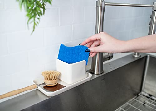 Nat & Jules Kitchen & Bathroom 8 x 4.5 Ceramic Sink Caddy Set of 2 - Stylish Household Essentials for Organization and Storage for Shower, Mudroom, Bath & Kitchen Counter Sink, Cream