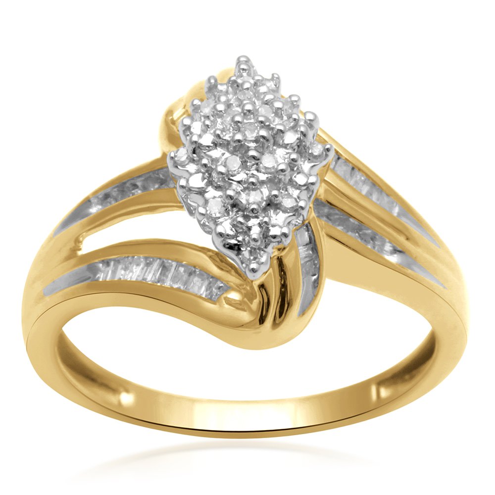 Jewelili 1/5 Cttw White Diamond 10KT Yellow Gold Ring - Size 7