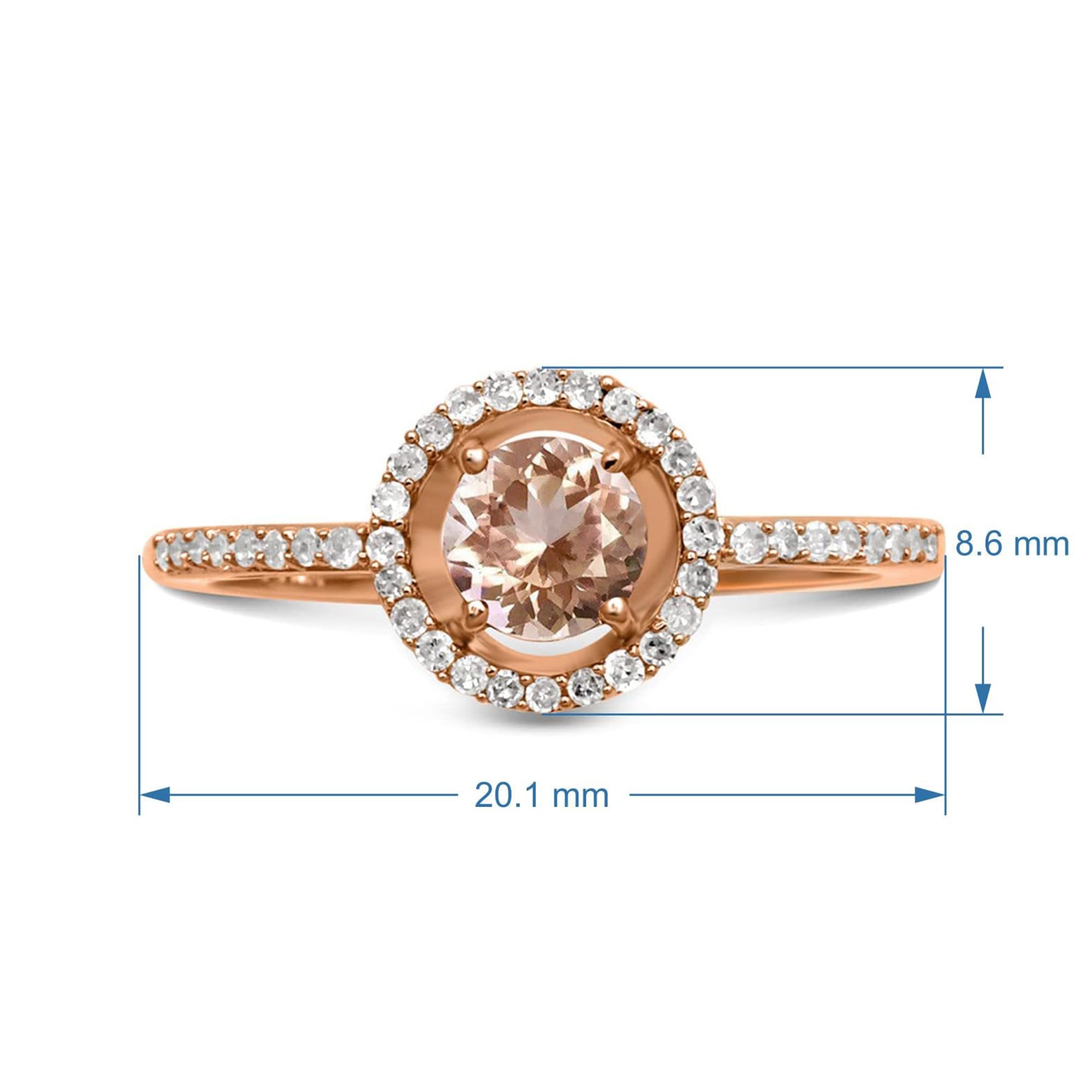 Jewelili 10K Rose Gold 5 MM Round Morganite and 1/6 Cttw Natural White Round Diamond Halo Ring, Size 7