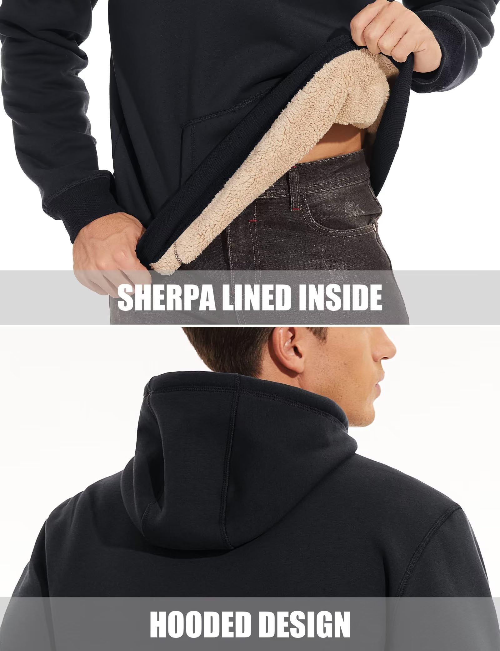 MAGCOMSEN Pullover Hoodie Men Heavyweight Hoodies for Men Pullover Sweatshirt for Men Sherpa Sweatshirts Athletic Hoodies Fleece Sweatshirts for Men Black