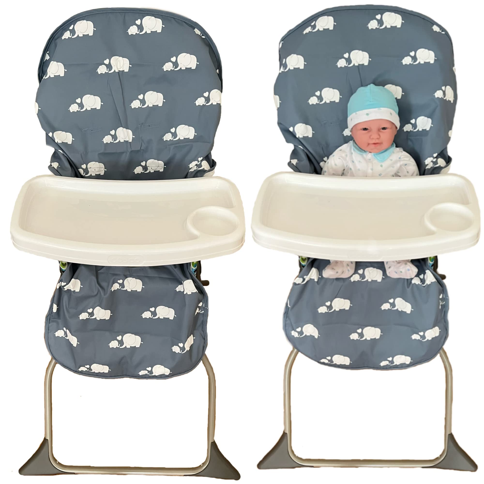 SEALOVESFLOWER Blue Elephants Water Resistant High Chair Cover Pad/High Chair Cover