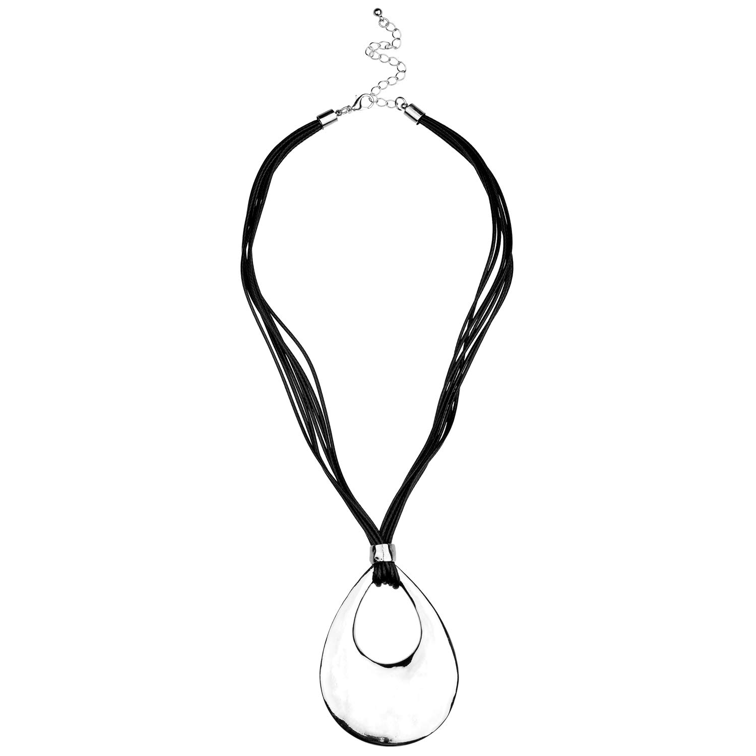 Nicole Miller Black Multi-strand Silver Teardrop Tribal Chain Necklace